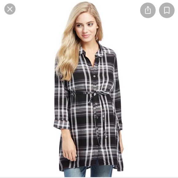 o baby by motherhood | Tops | Black White Button Down Plaid Maternity ...